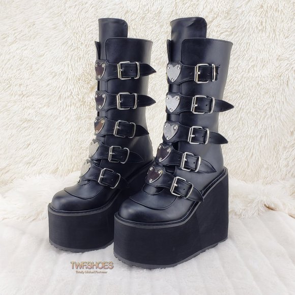 Demonia | Shoes | Black Goth Rave Boots Heart Plate Straps | Poshmark